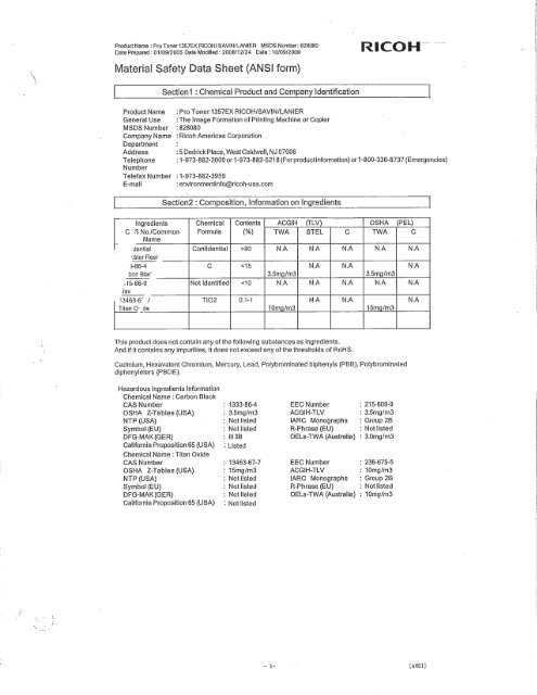 Material Safety Data Sheet (ANSI form) - MSDS Explorer
