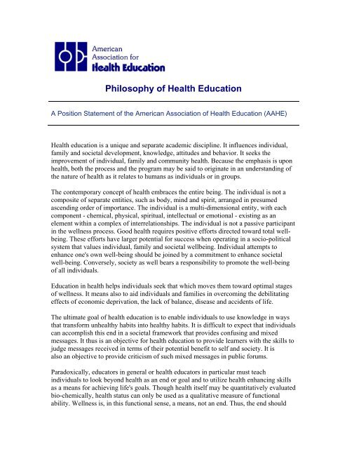 Philosophy of Health Education - AAHPERD