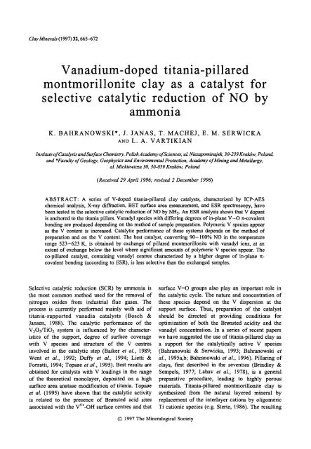 Vanadium-doped titania-pillared montmorillonite clay as a catalyst ...