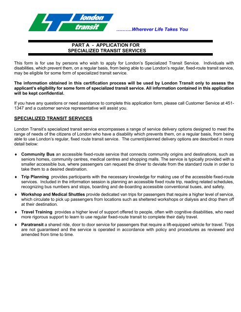 Para Transpo APPLICATION - London Transit Commission