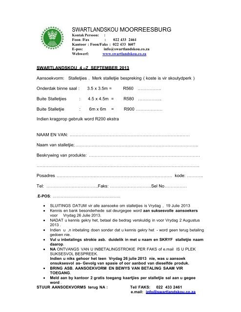 Stalletjies inskrywing - Swartlandskou.co.za