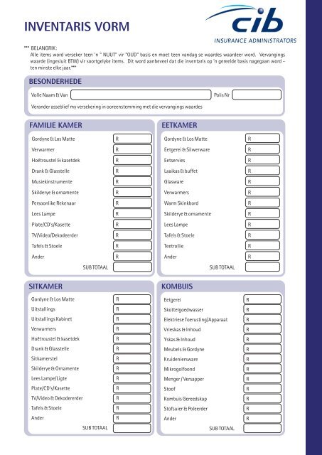 CIB Inventory AFRIK - CIB Insurance