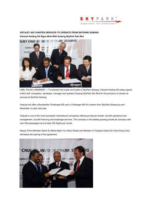 VISTAJET AIR CHARTER SERVICES TO ... - SkyPark Subang
