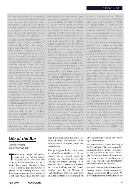 Life at the Bar by Germa Wright, Free State Bar - General Council of ...