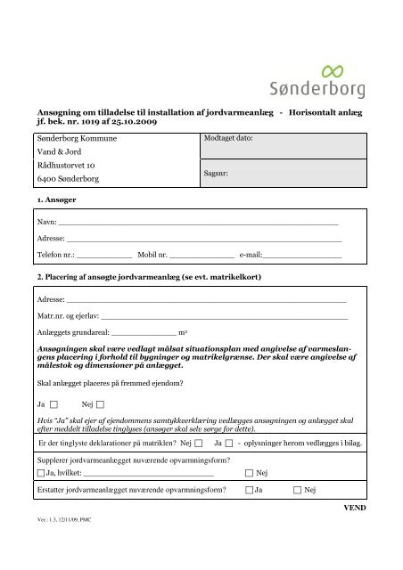 Ansøgning om etablering af jordvarmeanlæg - Sønderborg Kommune