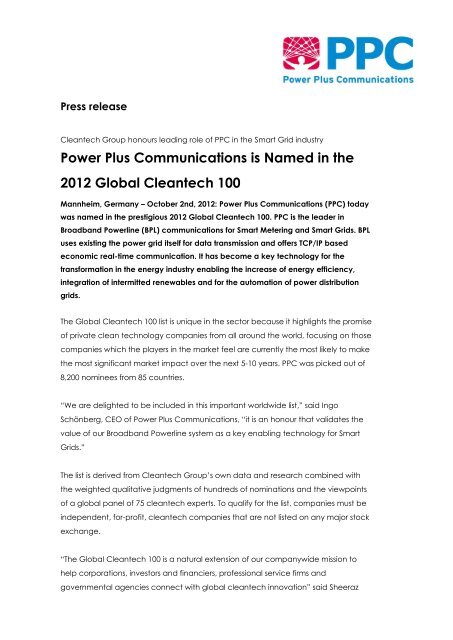 Power Plus Communications is Named in the 2012 Global ...