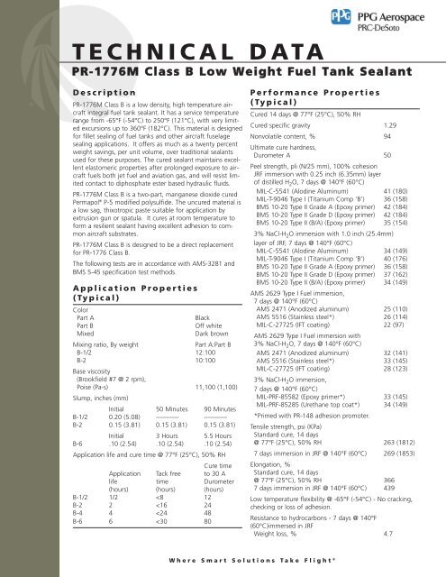 PR-1776M Class B Low Weight Fuel Tank Sealant - PPG Industries