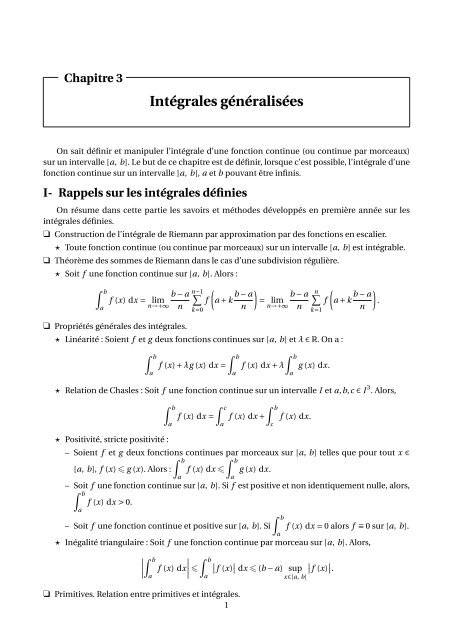 Intégrales généralisées