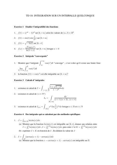 Intégrales impropres - Exo7