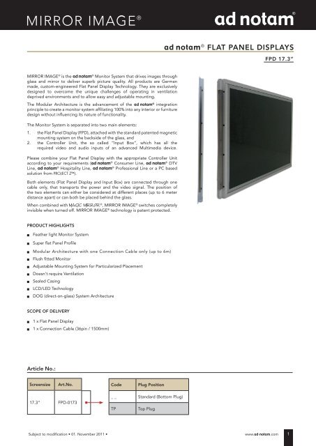 ad notam® FLAT PANEL DISPLAYS