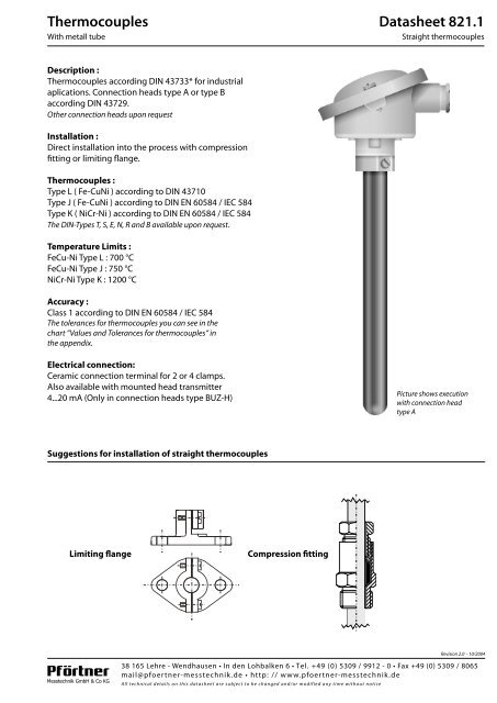 Thermocouples Datasheet 821.1
