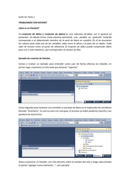 GUIA 10. Parte 1 TRABAJANDO CON DATASET ¿Qué es un ...