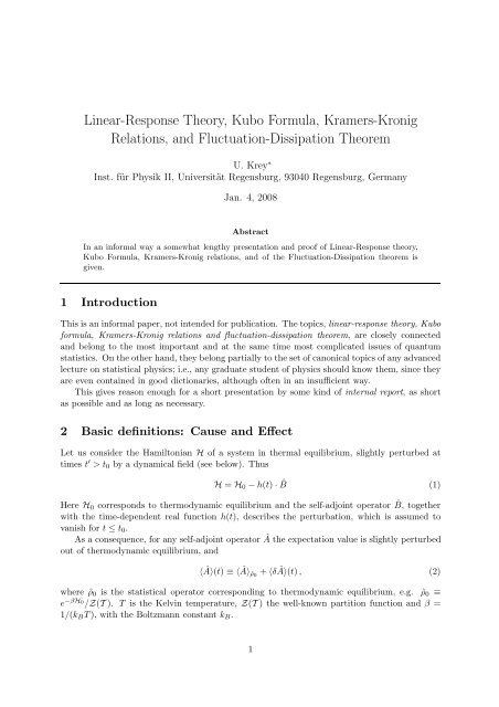 Linear-Response Theory, Kubo Formula, Kramers-Kronig Relations ...