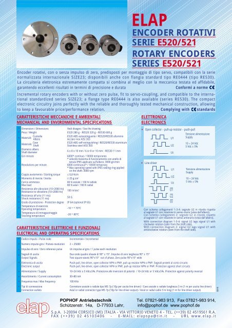 elap encoder rotativi serie e520/521 rotary encoders series ... - Pophof