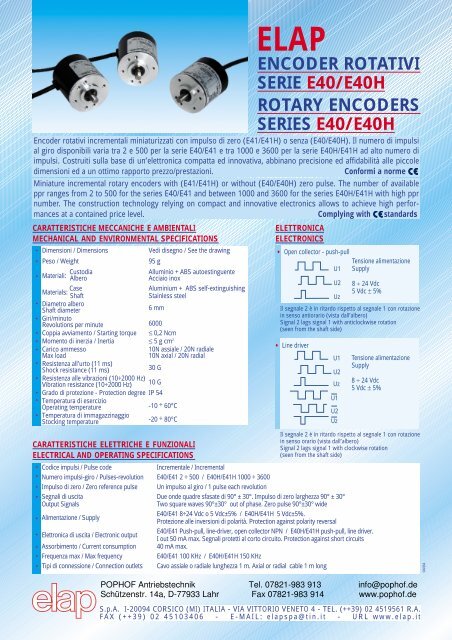 elap encoder rotativi serie e40/e40h rotary encoders series ... - Pophof