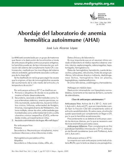 Abordaje del laboratorio de anemia hemolítica ... - edigraphic.com