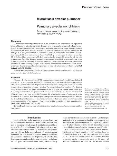 Microlitiasis alveolar pulmonar - SciELO Colombia