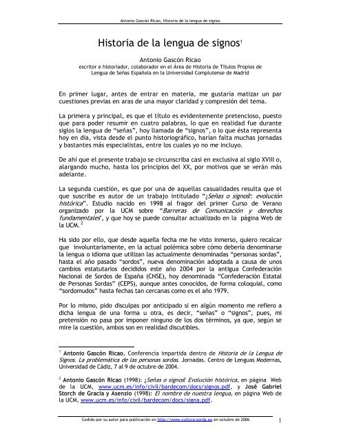 Historia de la lengua de signos 1 - cultura Sorda Historia de la lengua de signos 1 - cultura Sorda