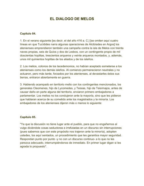 EL DIALOGO DE MELOS - Historia Antigua