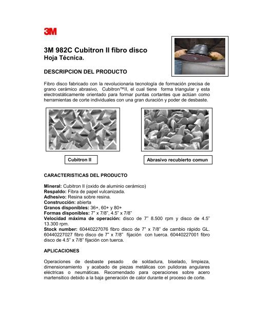 3M 982C Cubitron II fibro disco Hoja Técnica.
