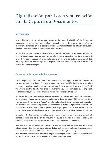 Digitalización por lotes y captura de documentos - Sistemas de ...