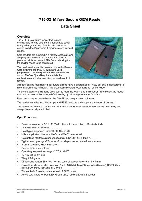 718-52 Mifare Secure OEM Reader Data Sheet - Eutronix
