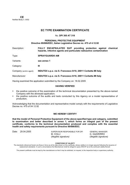 CE EC TYPE EXAMINATION CERTIFICATE - PM Atemschutz