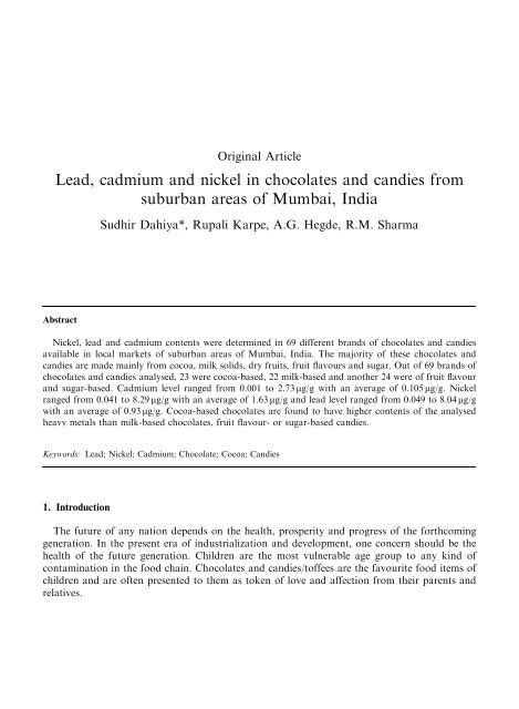 Lead, cadmium and nickel in chocolates and candies - Food ...
