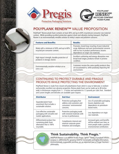POLYPLANK RENEW™ VALUE PROPOSITION - Pregis