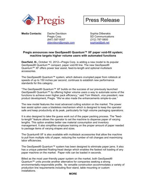 Pregis announces new GeoSpeed® Quantum™ XF paper void-fill ...