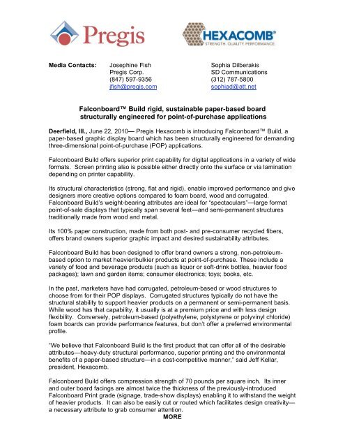 Pregis Hexacomb® Introduces Falconboard™ Build