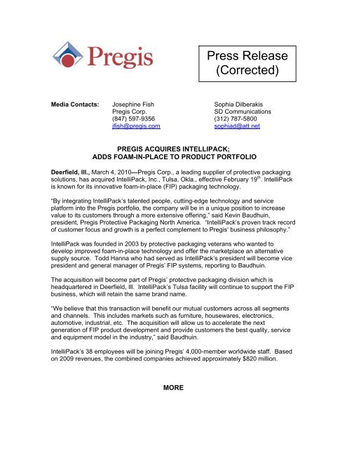 Pregis Acquires IntelliPak; Adds Foam-In-Place to Product Portfolio