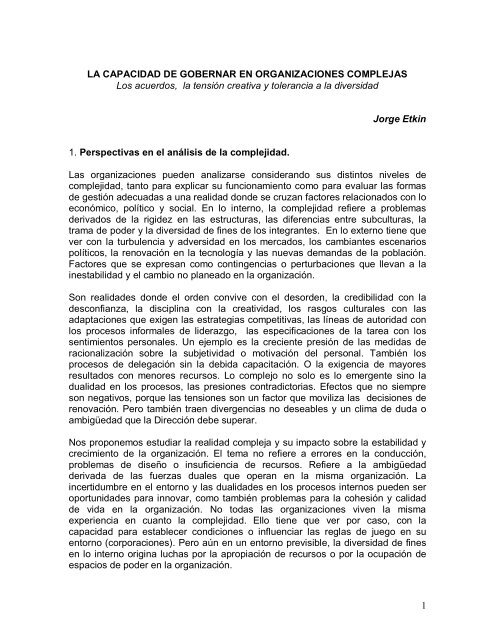 La capacidad de gobernar en organizaciones complejas. Jorge ...