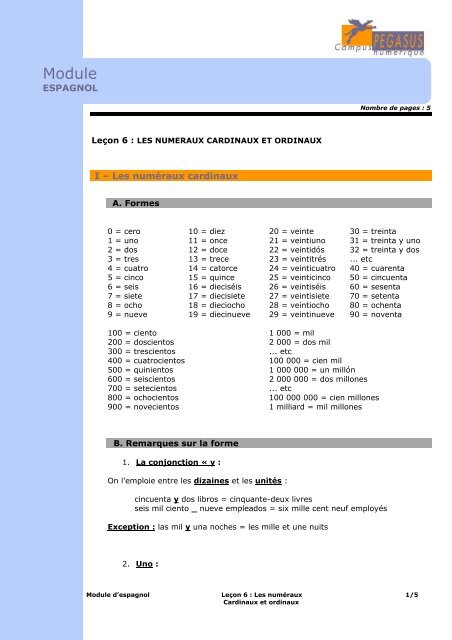 Les numéraux cardinaux et ordinaux