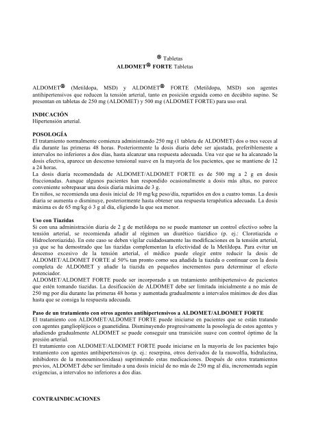 Tabletas ALDOMET FORTE Tabletas ALDOMET (Metildopa, MSD) y ...