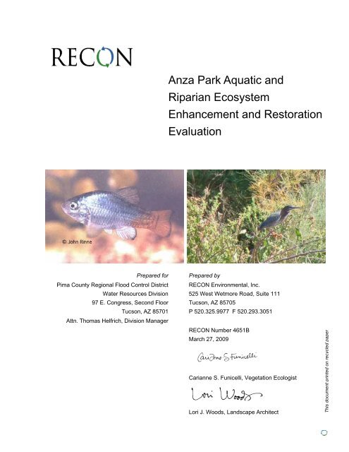 Anza Park Aquatic and Riparian Ecosystem Enhancement and ...