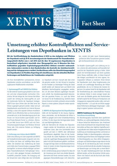 XENTIS für Depotbanken - Profidata Group
