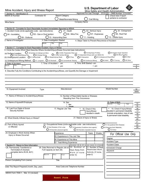 Form 7000-1 - Mine Safety and Health Administration