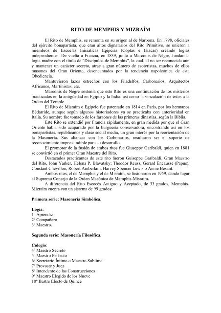 Rito Menfis-Misraim - Instituto DEMER Rito Menfis-Misraim - Instituto DEMER