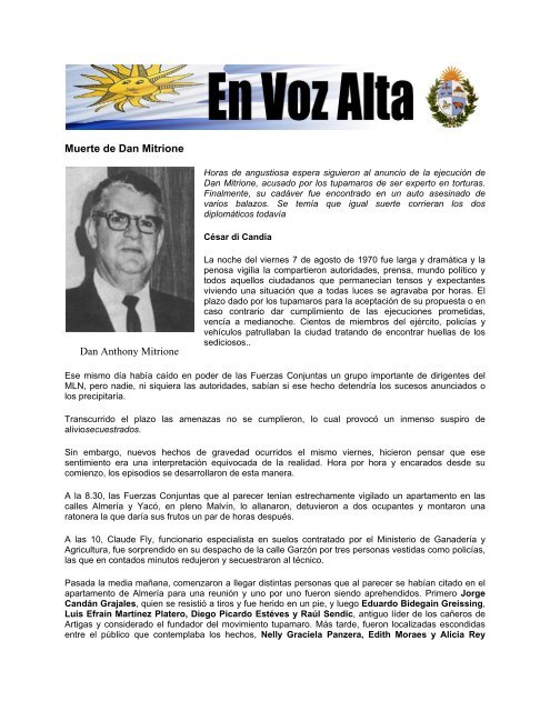 Muerte de Dan Mitrione Dan Anthony Mitrione - en voz alta