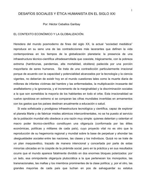Desafíos sociales y ética humanista - Héctor Ceballos Garibay