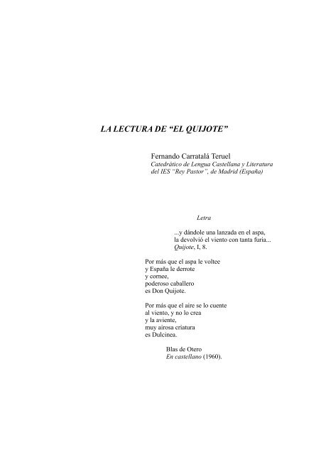 LA LECTURA DE “EL QUIJOTE” - IES Rey Pastor