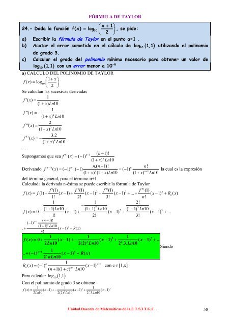 FÓRMULA DE TAYLOR x 1