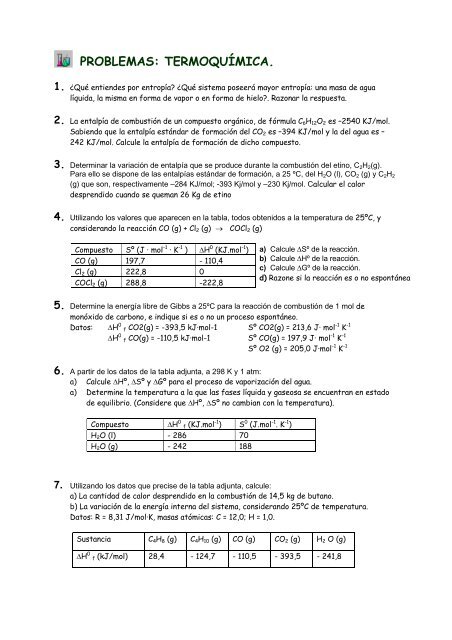 Hoja De Trabajo De Termoquímica