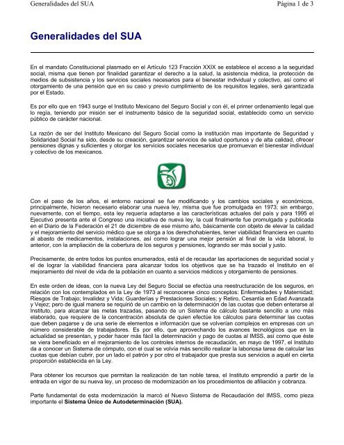 Generalidades del SUA - IMSS