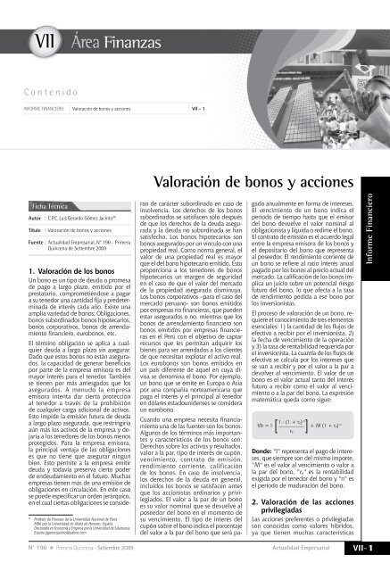 VII Valoración de bonos y acciones - Revista Actualidad Empresarial