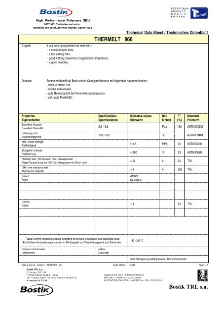 THERMELT 866 Bostik TRL s.a.