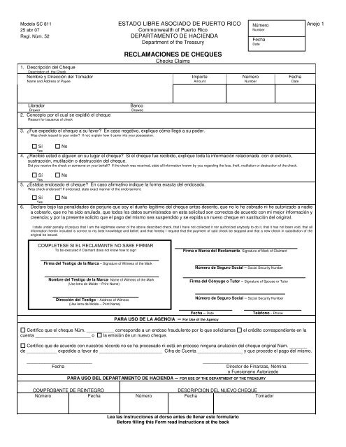 RECLAMACIONES DE CHEQUES - Departamento de Hacienda