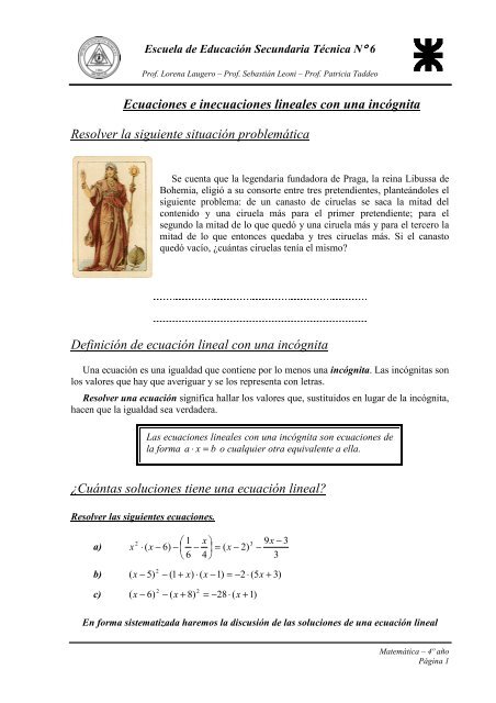 Ecuaciones e inecuaciones lineales con una incógnita Resolver la ...