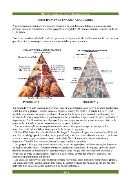 PRINCIPIOS PARA UNA DIETA SALUDABLE A continuación ...